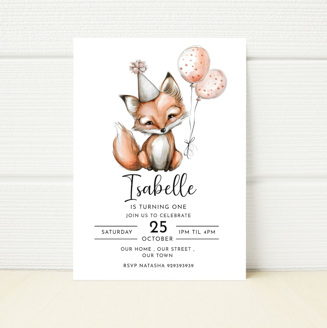 Editable Fox Birthday Party Invitation Phone Digital E Invitation ...