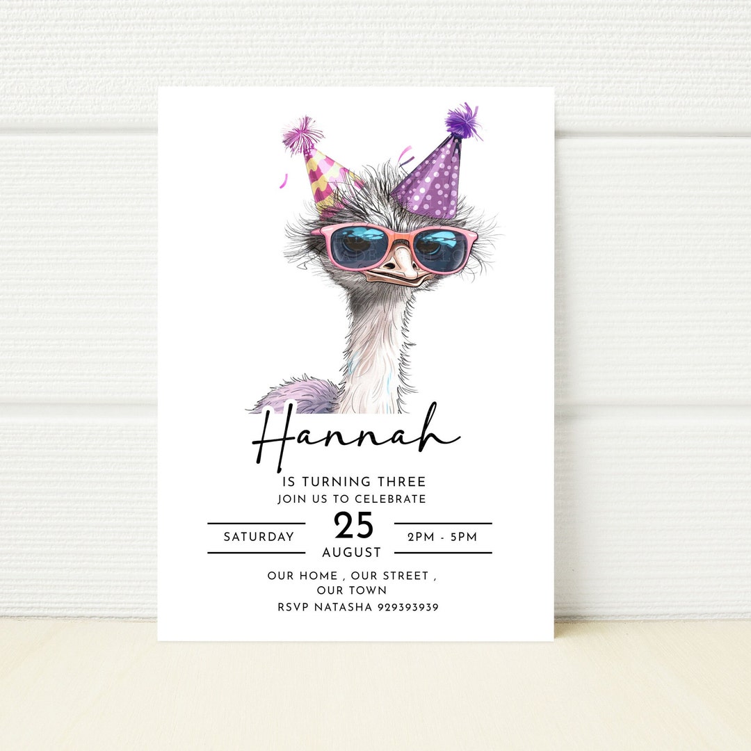 Editable Party Emu Birthday Wild Party Invitation Phone Digital E ...