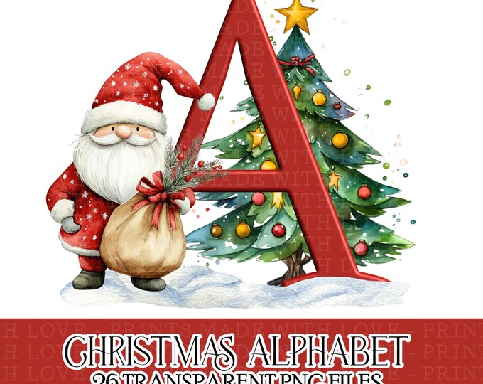 Christmas Santa Alphabet Clipart: 26 PNG Images. Digital Download ...