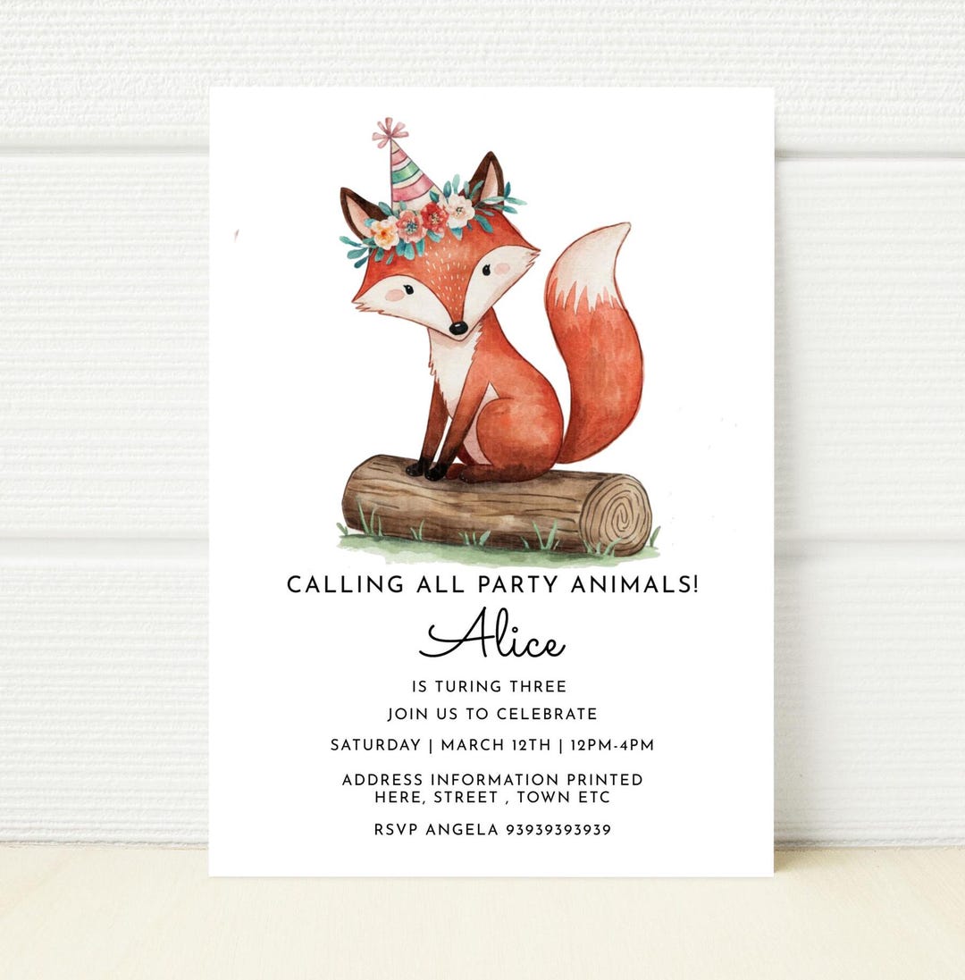 Woodland Fox Birthday Invitation, Editable Party Invite (digital ...