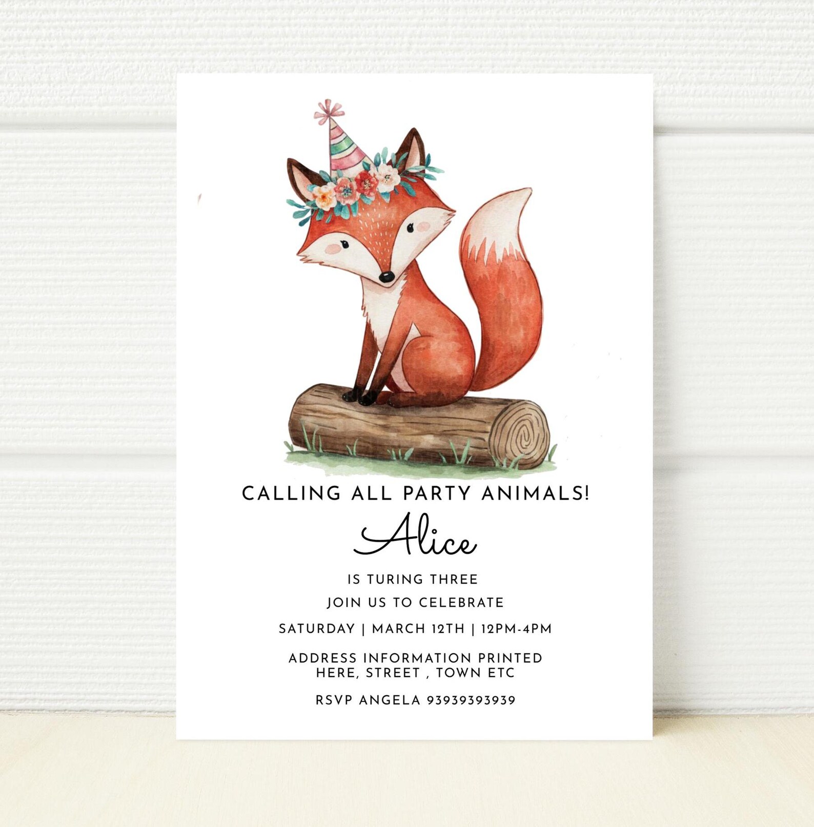 Woodland Fox Birthday Invitation, Editable Party Invite (digital ...