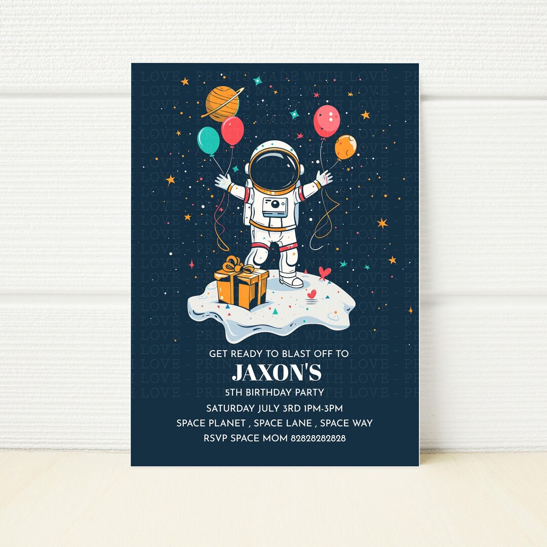 Editable Space Birthday Party Invitation Astronaut Party Invite ...
