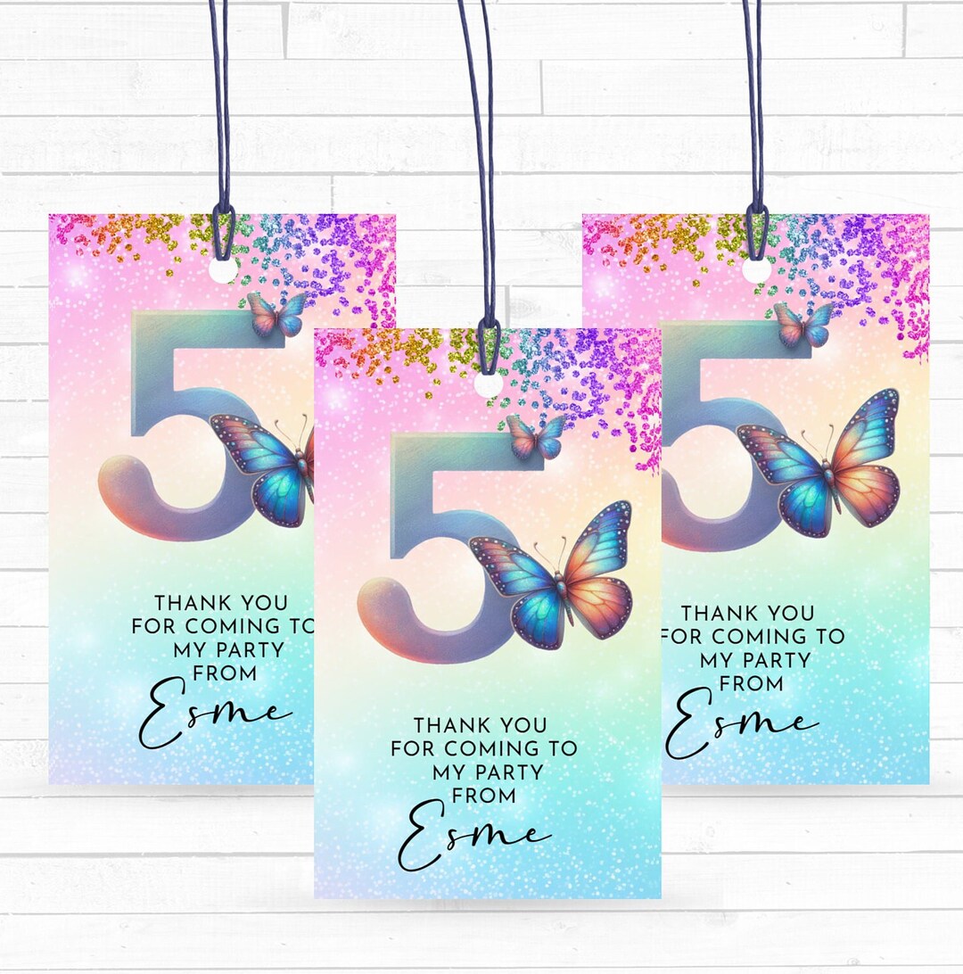 Butterfly 5th Birthday Favor Tags, Printable Thank You (digital File ...