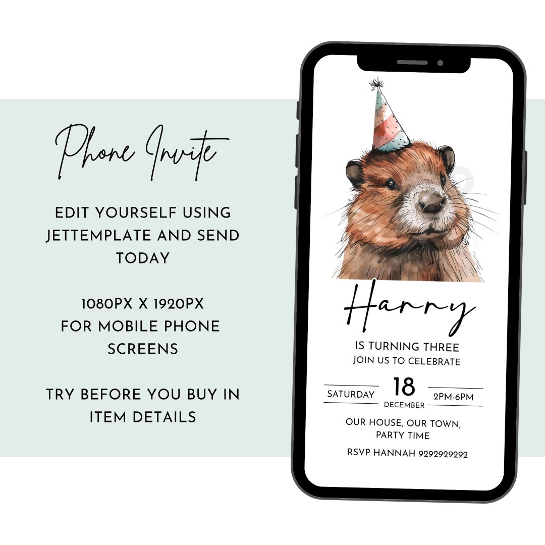 Otter Birthday Phone Invitation Woodland Party Invite Picture Message ...