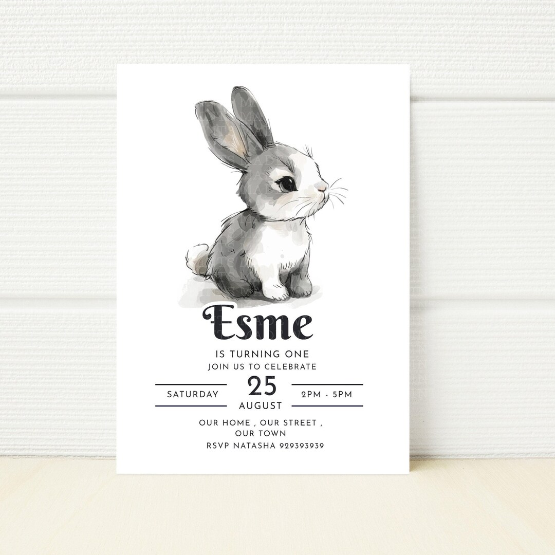 Editable Rabbit Birthday Party Invitation Bunny Template Girls Boys ...