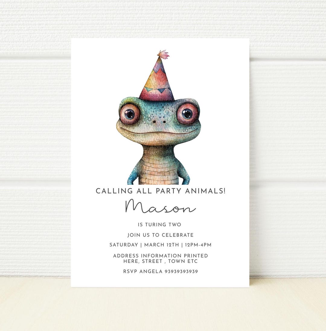 Lizard Birthday Party Invite Invitation Boys Girls Invite Digital ...