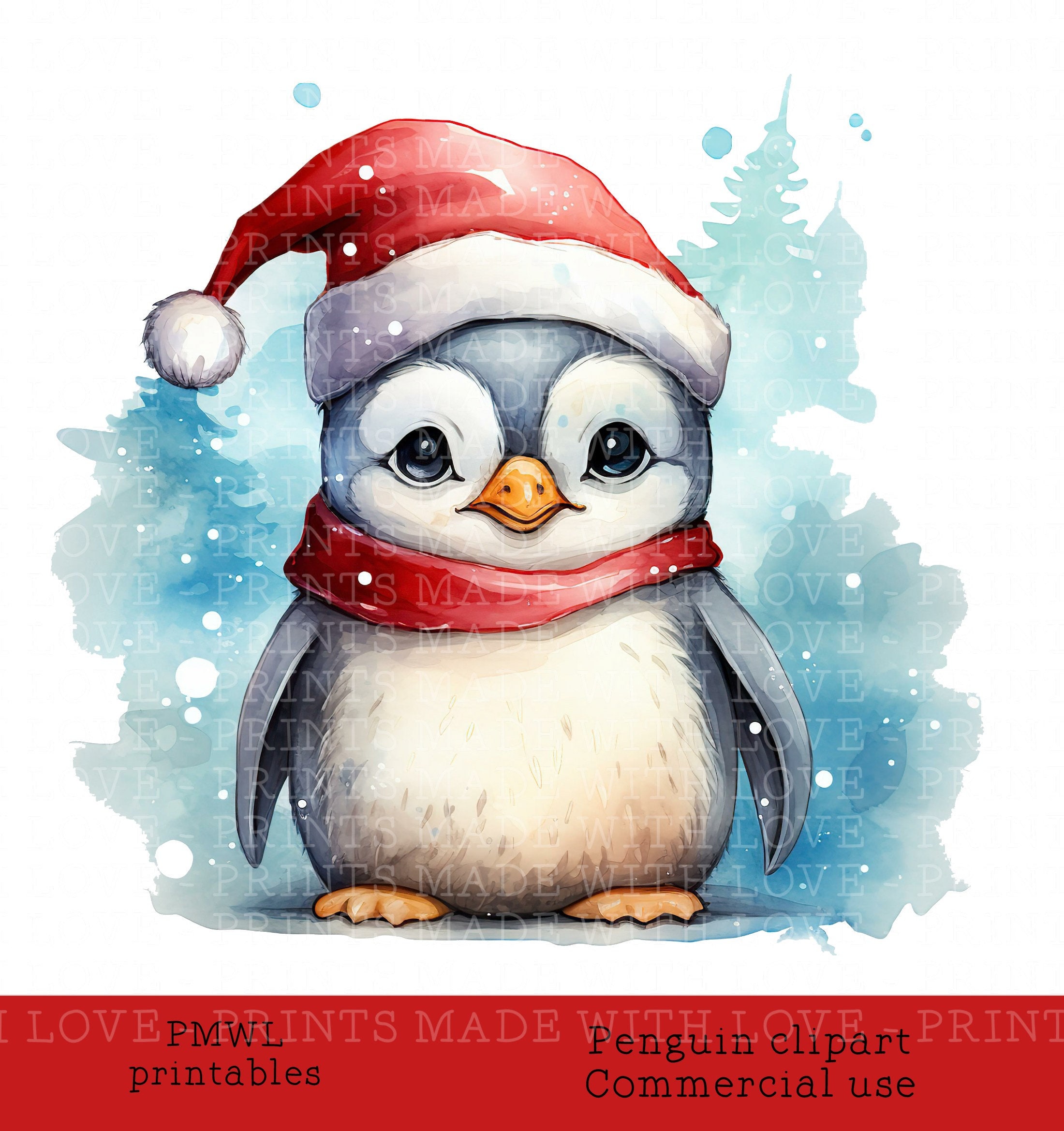 Cute Penguin Christmas With Hat Winter Clipart Festive Image - Etsy