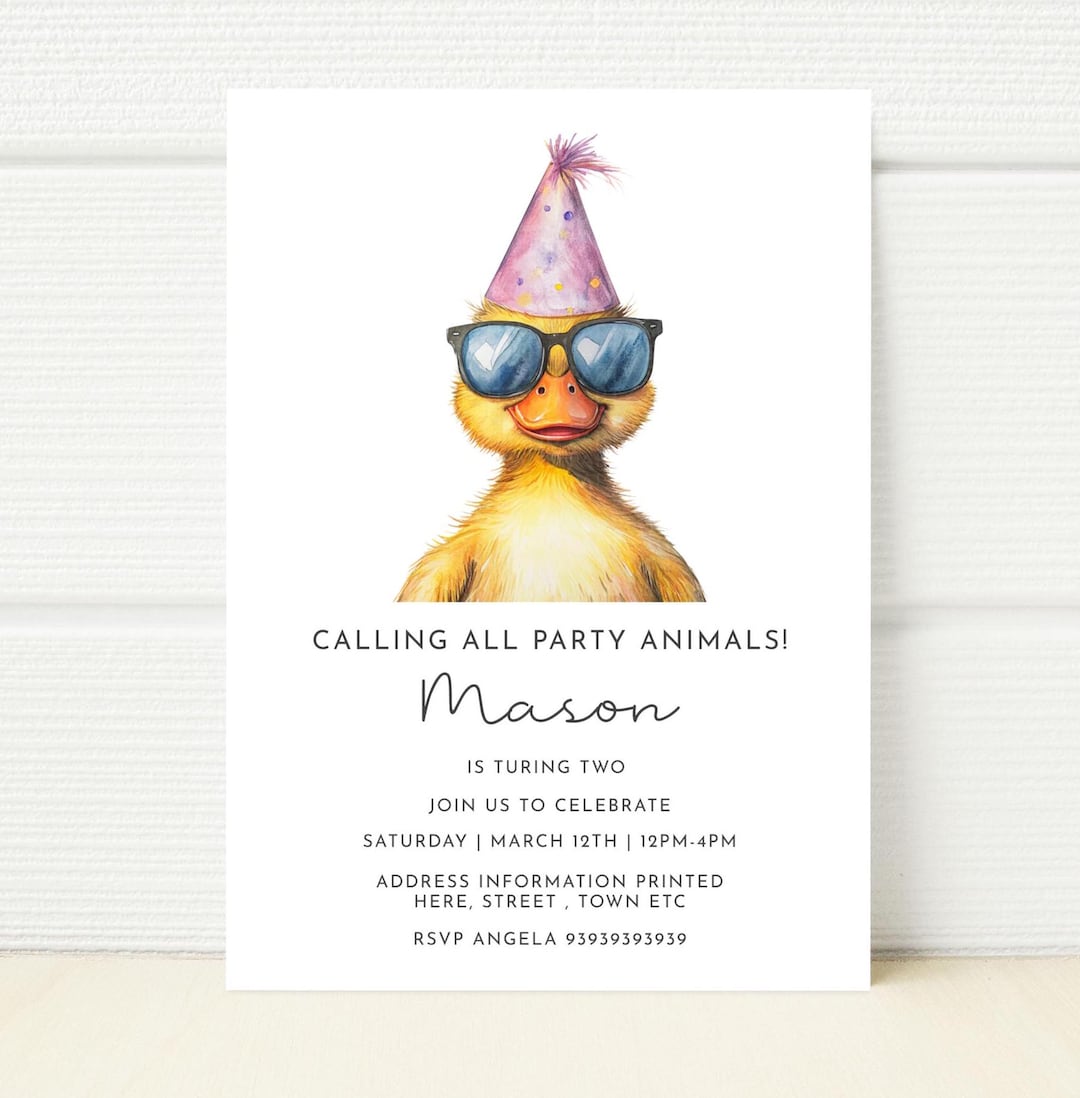 Duck Birthday Party Invitation Digital Editable Template Printable ...