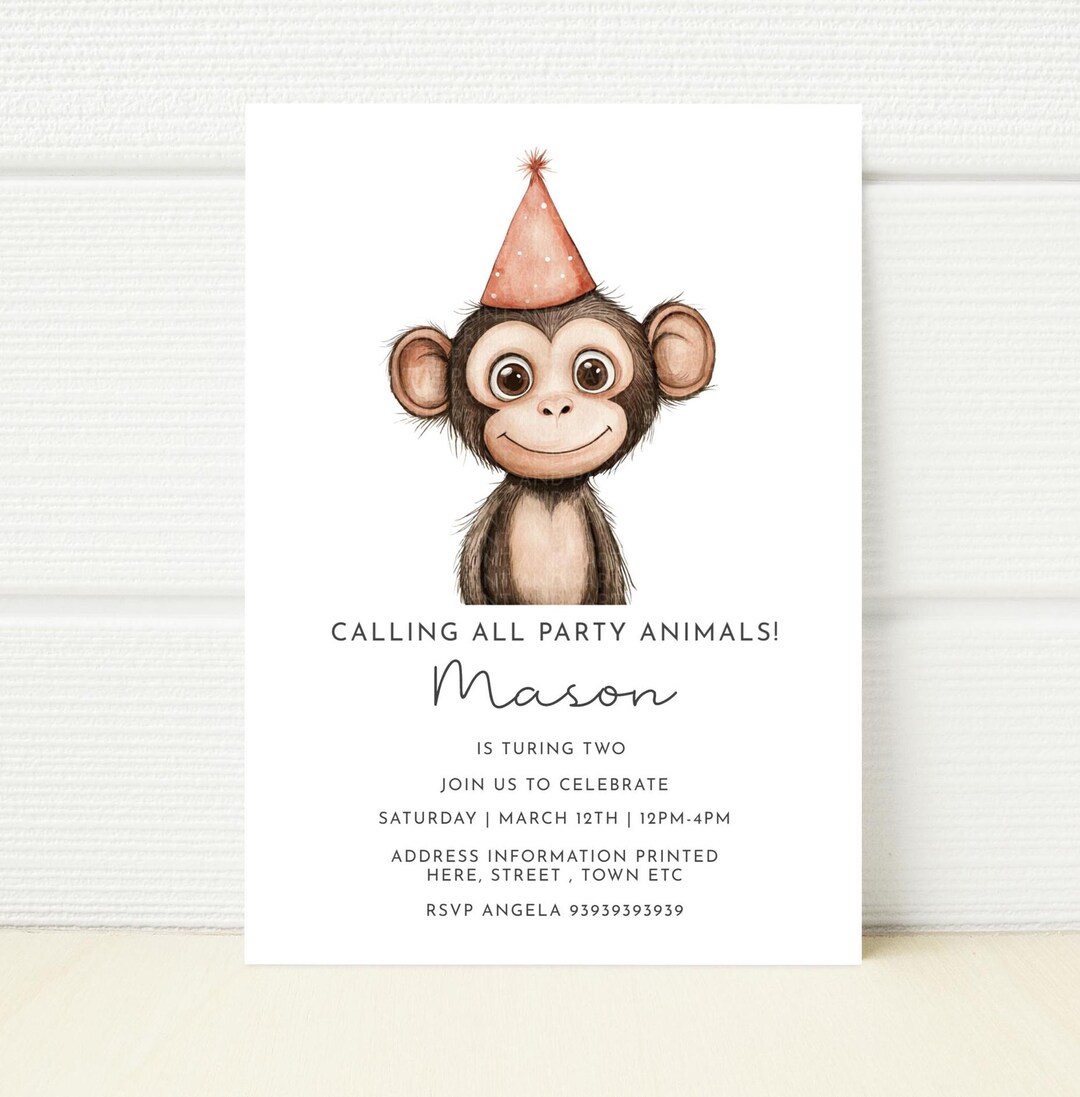 Cute Monkey Birthday Invitation, Boys or Girls (digital Printable) - Etsy