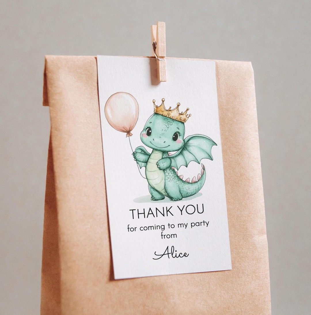 Dragon Birthday Thank You Favor Tags, Mythical Creatures (digital File ...