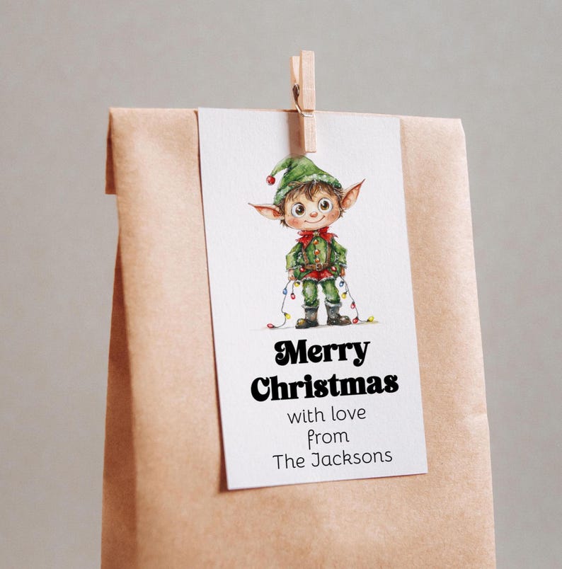 Christmas Elf Boy Festive Editable Tags Gift Label Template Happy ...