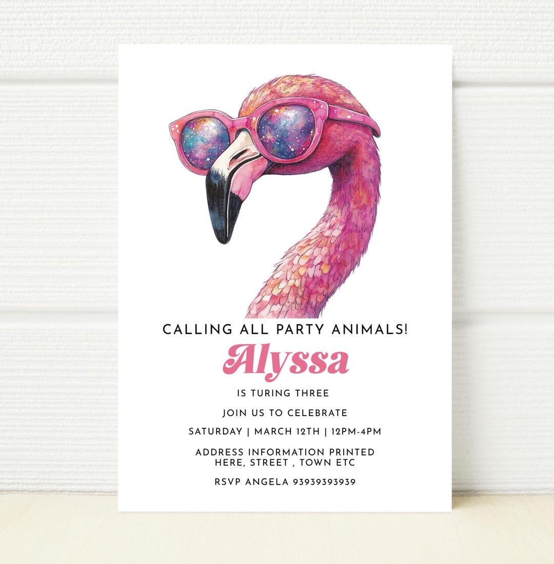 Disco Flamingo Birthday Party Invitation Invite Printable Digital ...