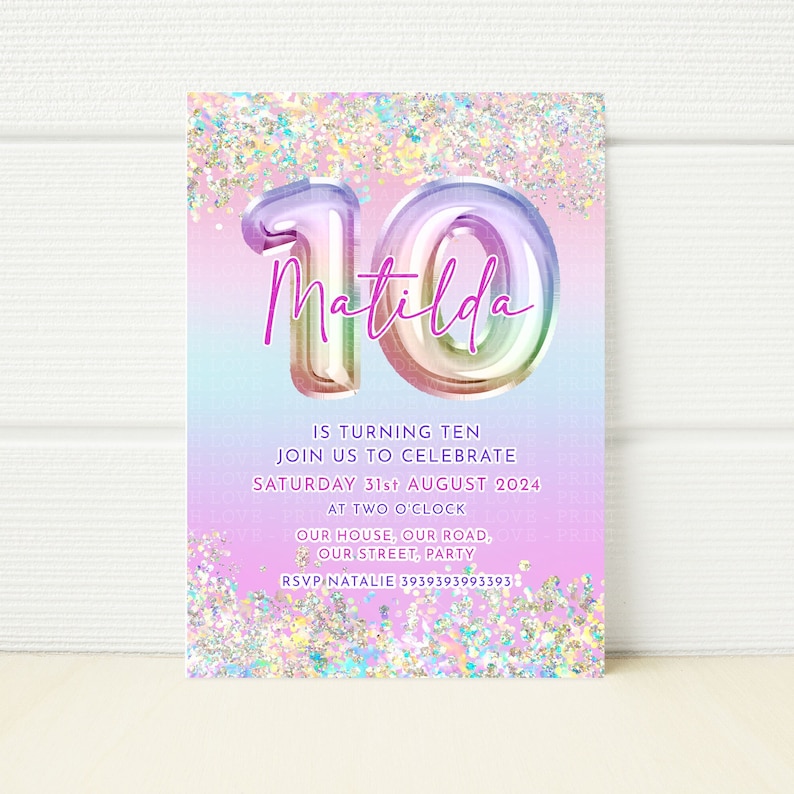 Editable 10th Birthday Party Invitation Printable Template Digital ...