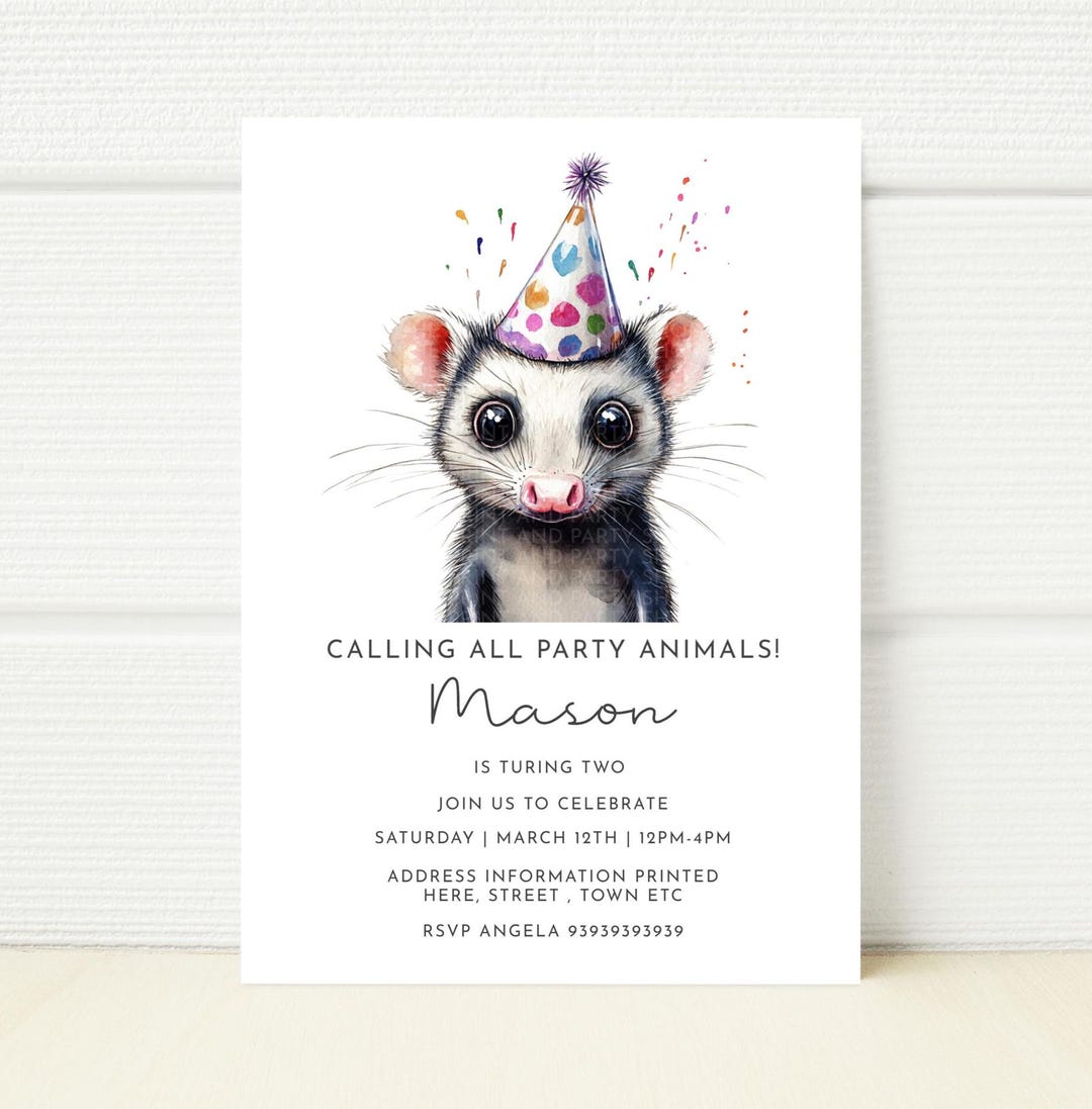 Editable Opossum Invitation Invite Printable Digital Electronic Mobile ...