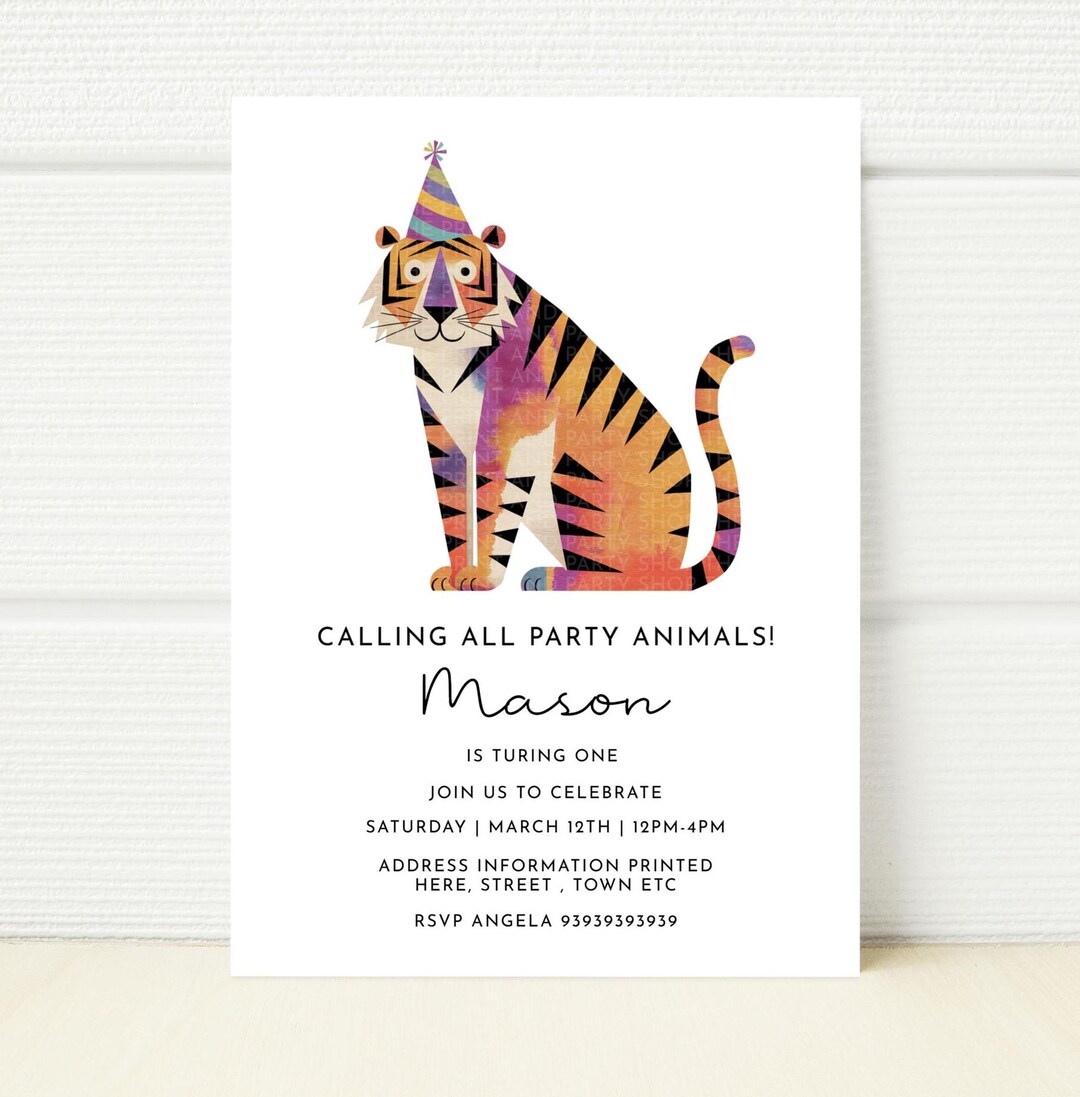 Tiger Birthday Party Invitation, Cute Picnic Theme (digital Download ...