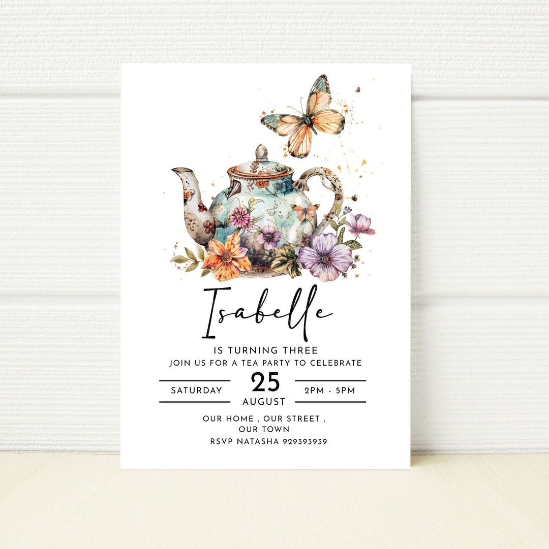 Tea Party Invitation Editable Digital Birthday Template Printable 1st ...