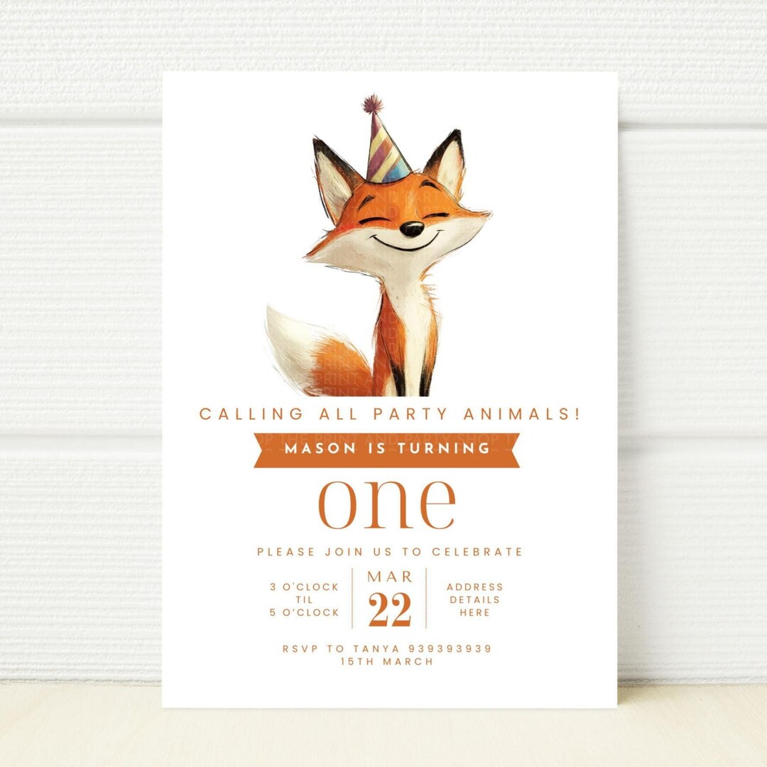 Cheeky Fox Birthday Invitation Canva Party Park Garden Picnic Editable ...