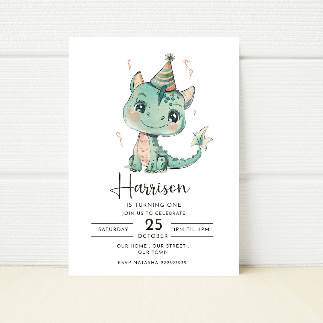 Editable Baby Dragon Birthday Party Invitation Digital Invite Magical ...