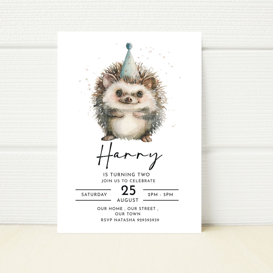 Editable Hedgehog Birthday Invitation Winter Party Invite Digital ...