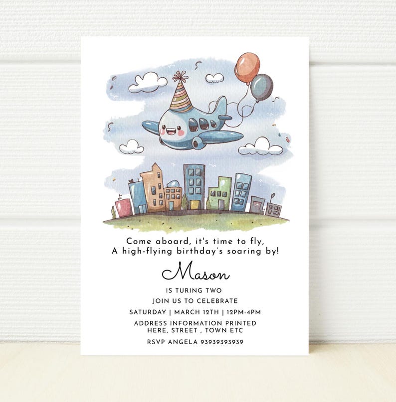 Editable Plane Birthday Party Invitation Template Transport Birthday ...