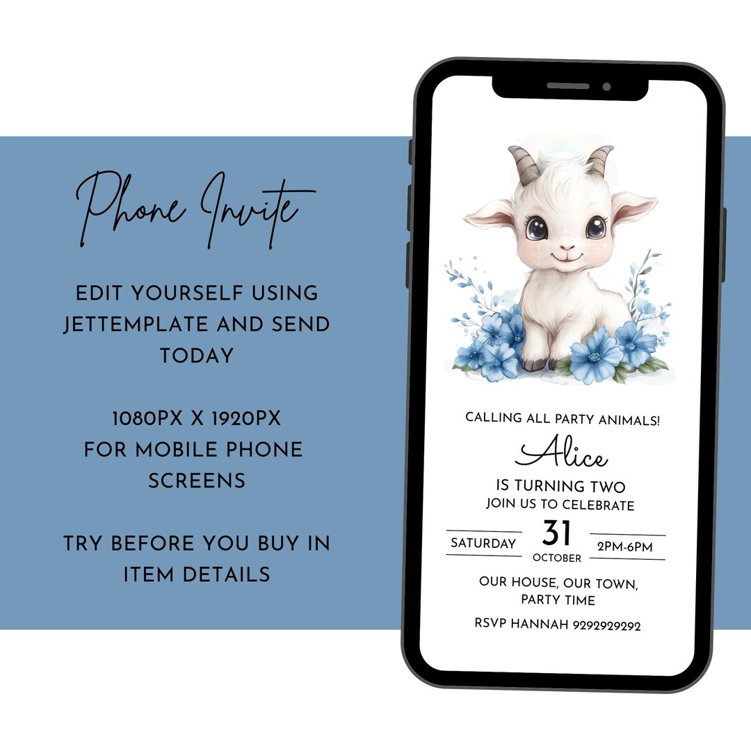 Goat Birthday Party Invitation Party Invite Picture Message Digital ...