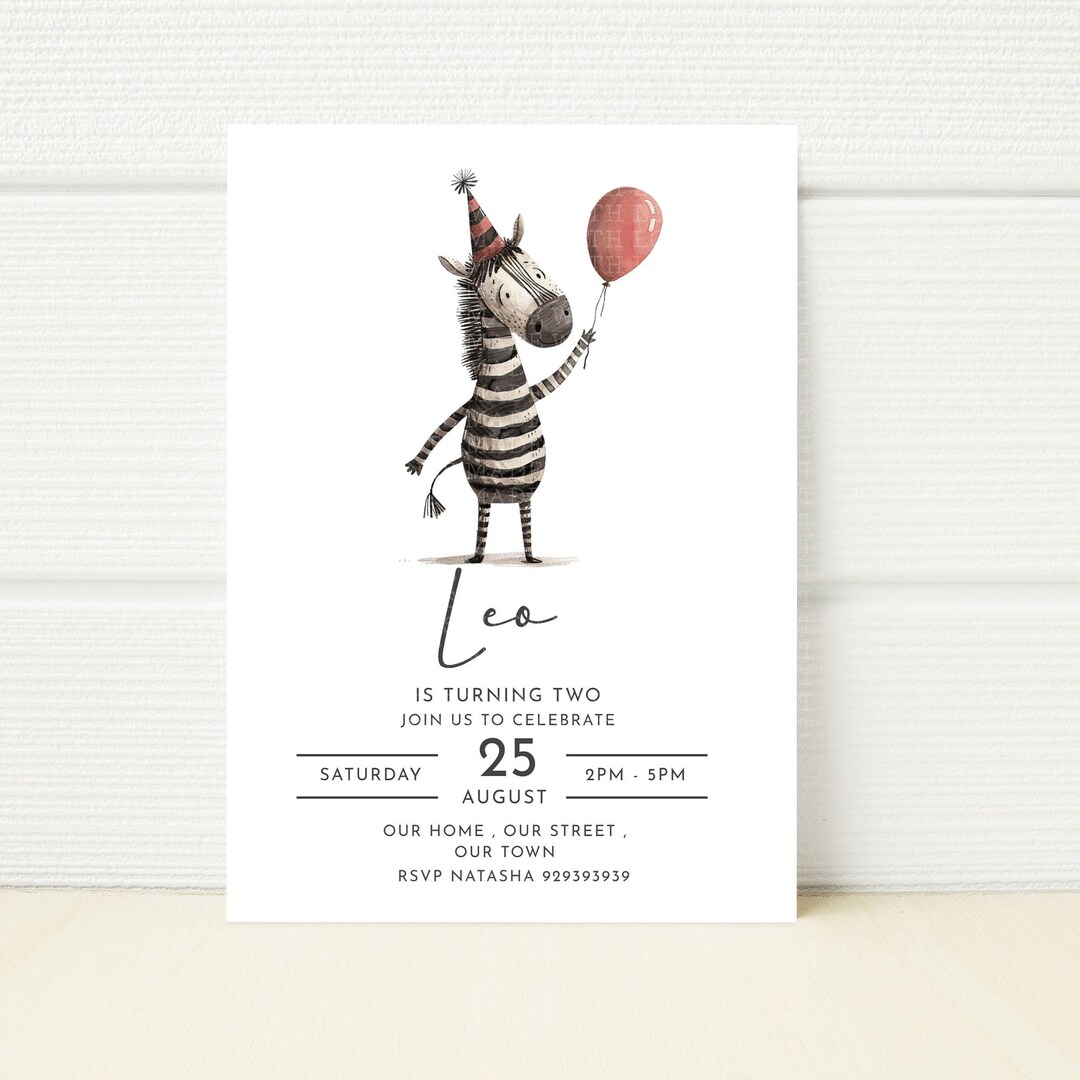 Editable Zebra Birthday Party Invitation Invite Template Printable ...