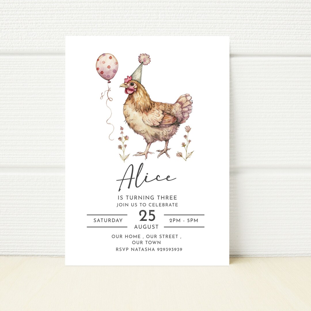 Editable Chicken Birthday Party Invitation Down on the Farm Party ...