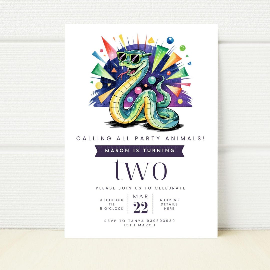 Snake Disco Birthday Invitation, Editable Canva Template (digital ...