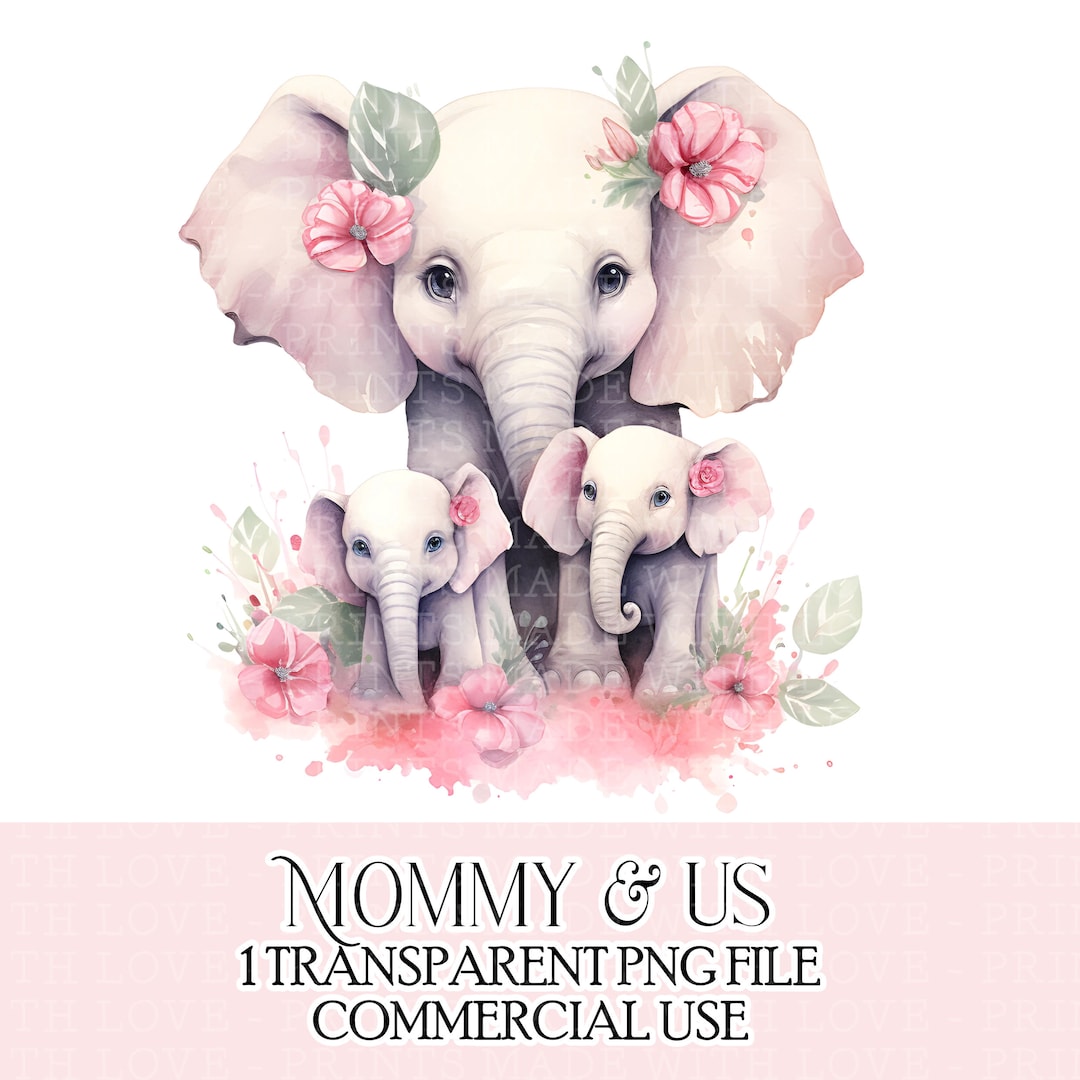 Mother's Day Elephant Clipart | Mommy & Two Daughters (PNG File) - Etsy