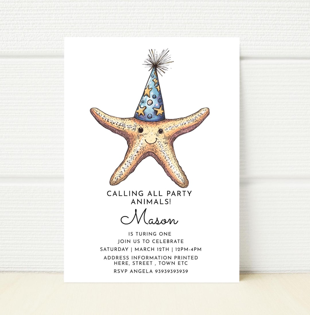Starfish Birthday Invitation, Under the Sea Party (digital Editable ...
