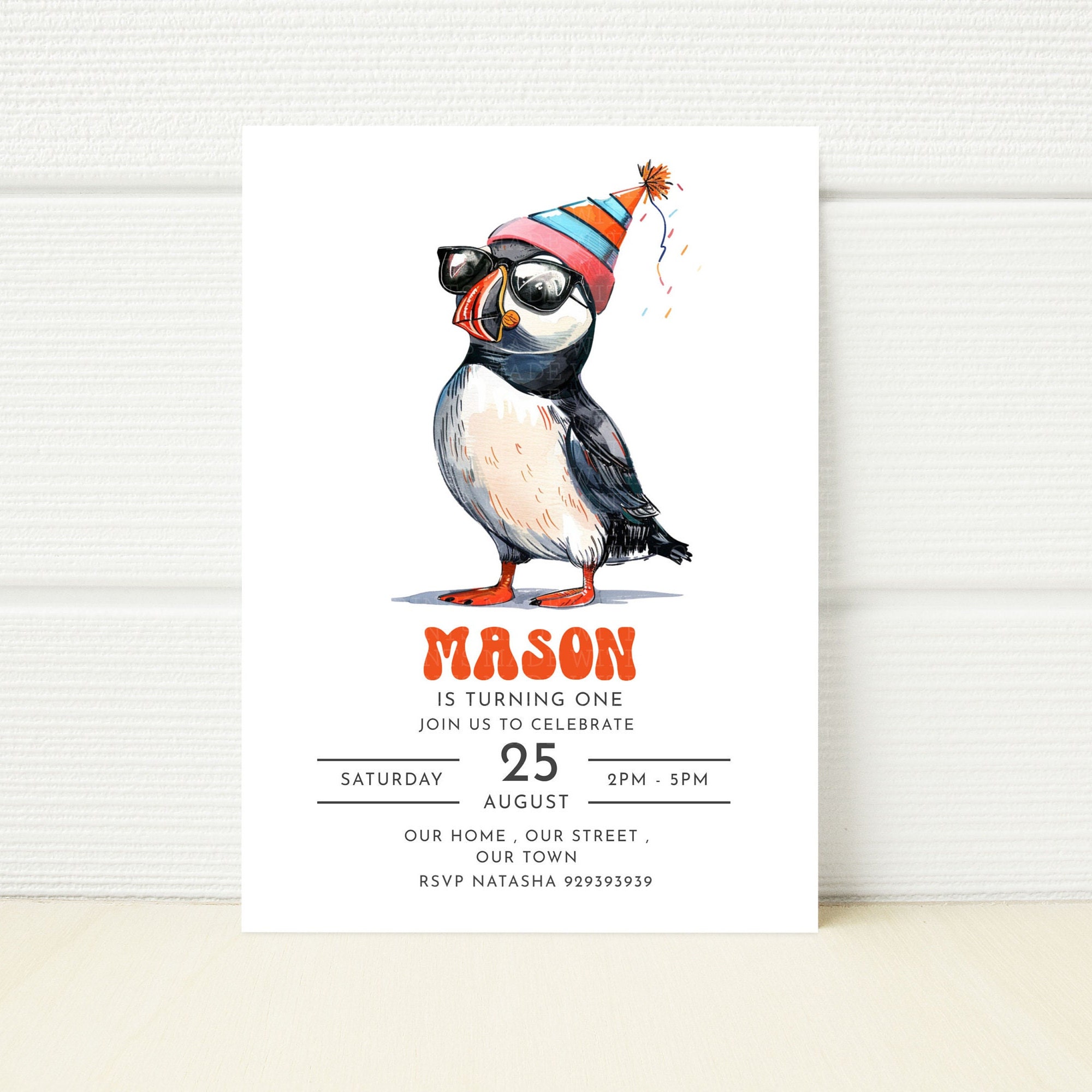 Puffin Birthday Invitation, Editable Bird Party (digital Printable ...
