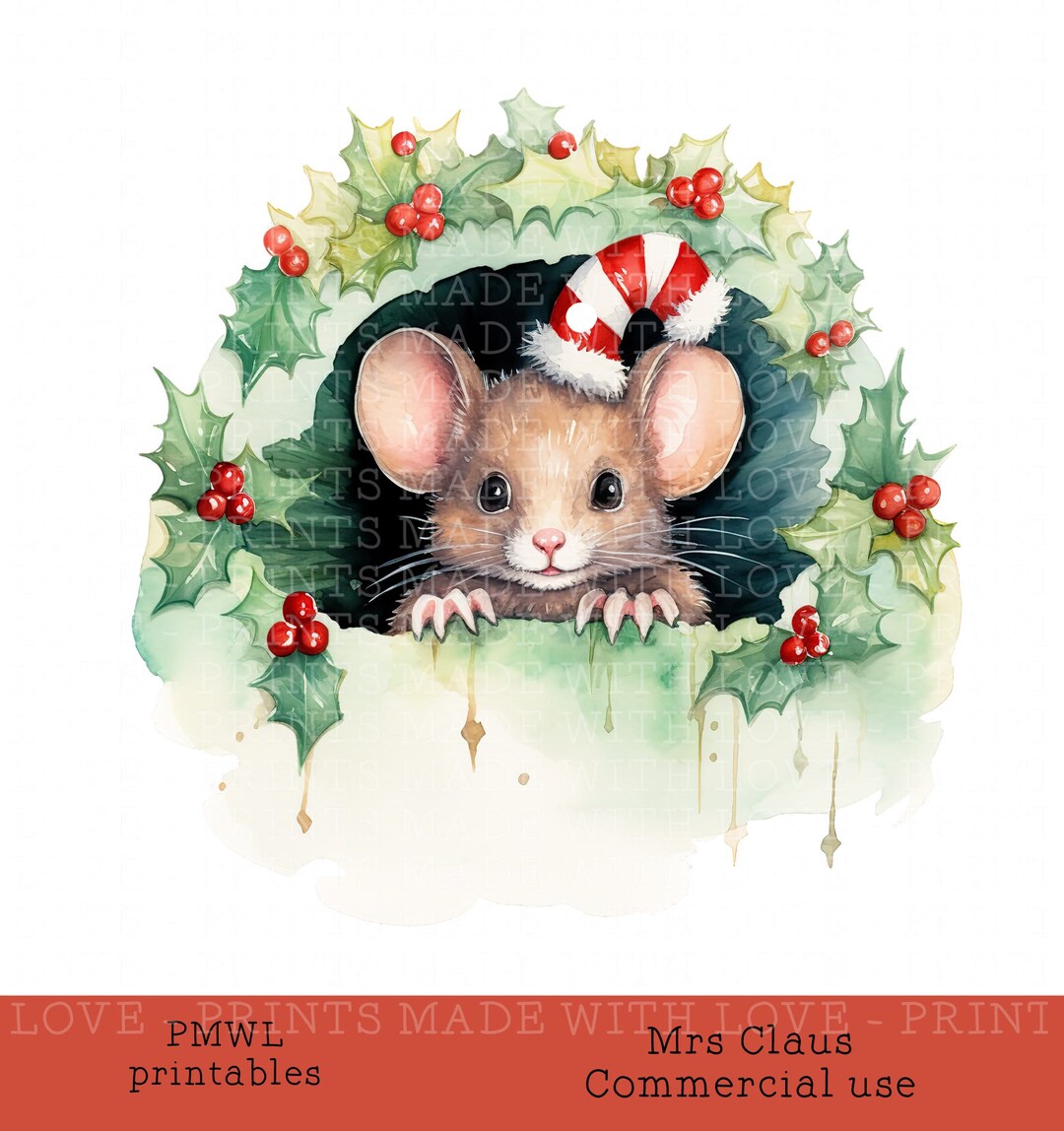 Christmas Mouse in Hole Clipart Sublimation Card Making Scrapbooking ...