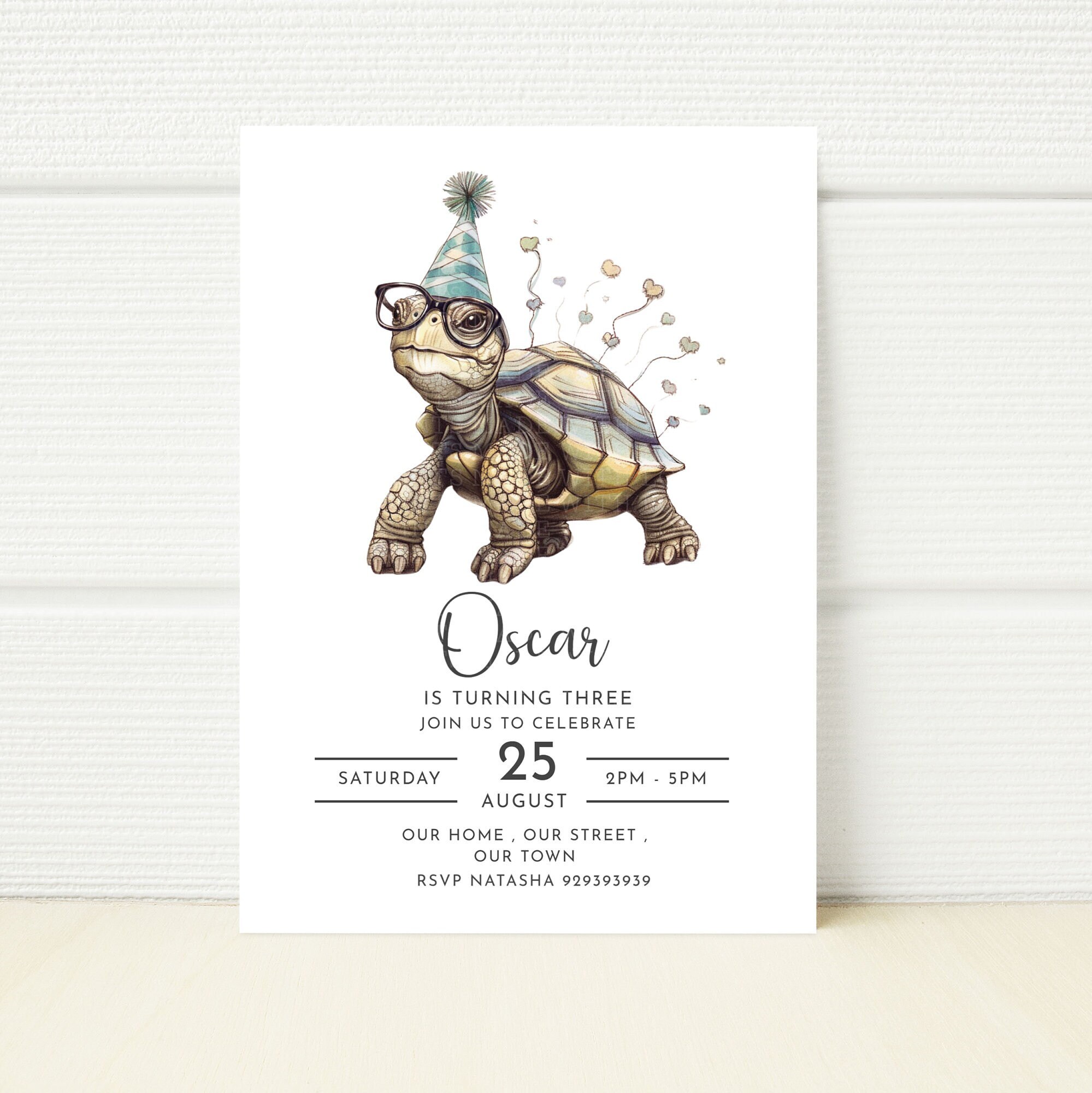 Editable Tortoise Birthday Boy Party Invitation Invite Printable ...