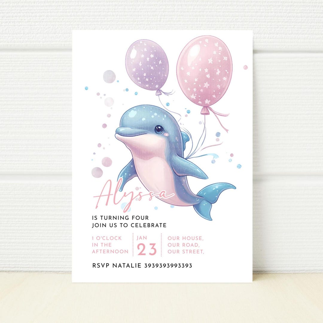 Editable Dolphin Birthday Party Invitation Digital Invite Pool Party ...