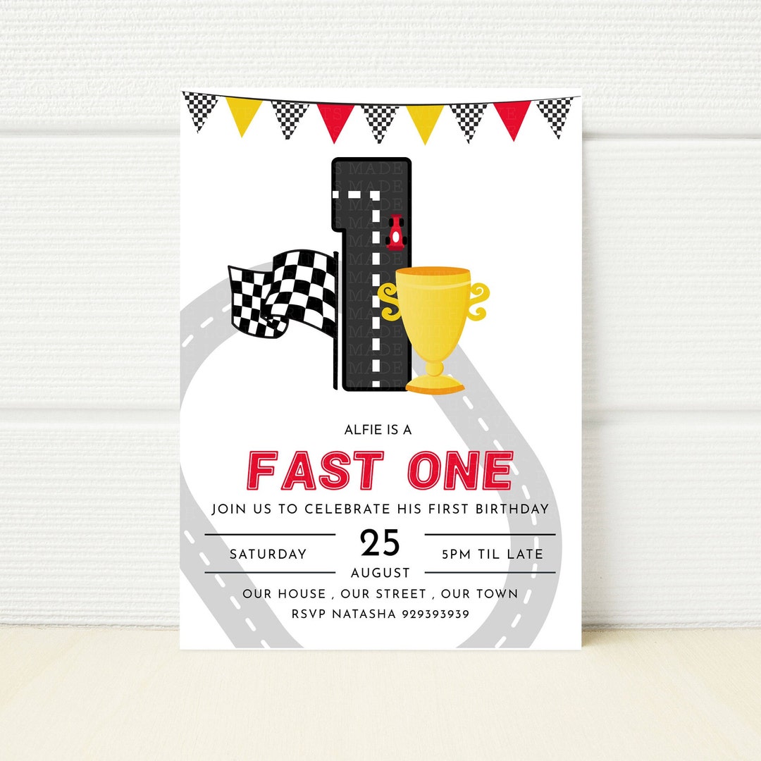 Editable 1st Birthday Invitation Race Cars Racing Cars Party Fast One ...