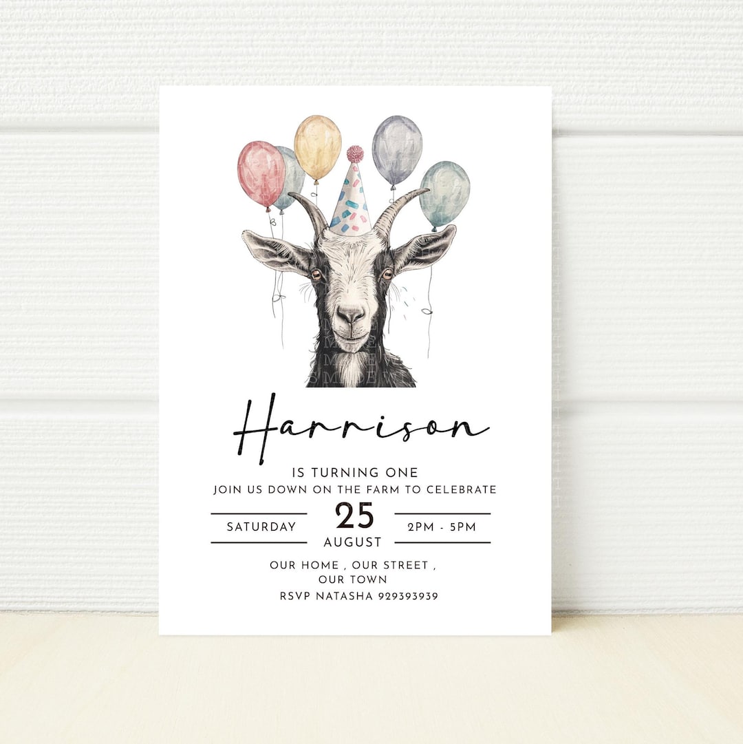 Editable Goat Birthday Invitation Down on the Farm Party Printable ...