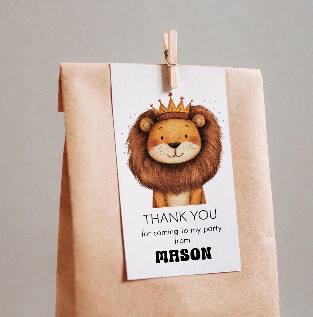 Editable Lion Birthday Party Farm Party Tag Thank You for Coming Favour ...