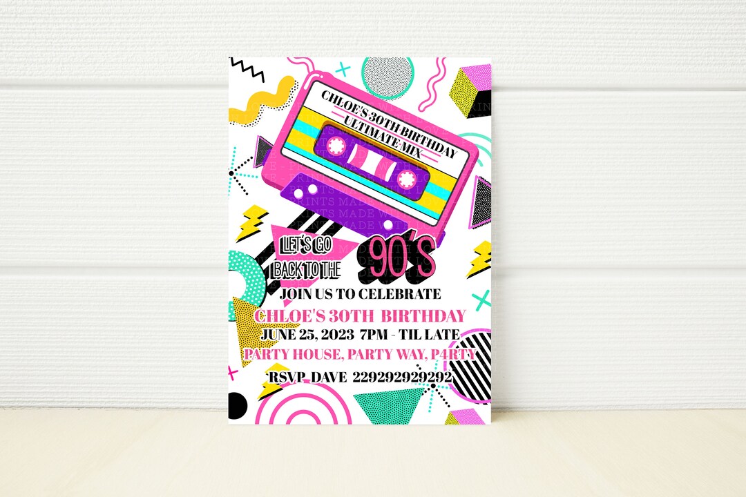 90s Birthday Party Editable Invitation Template Back to the 90s 30th ...