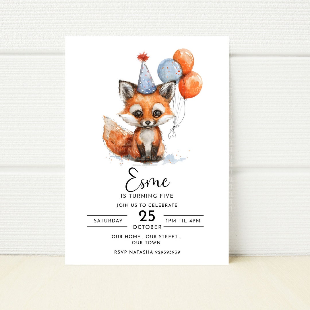Editable Fox Birthday Party Invitation Phone Digital E Invitation ...