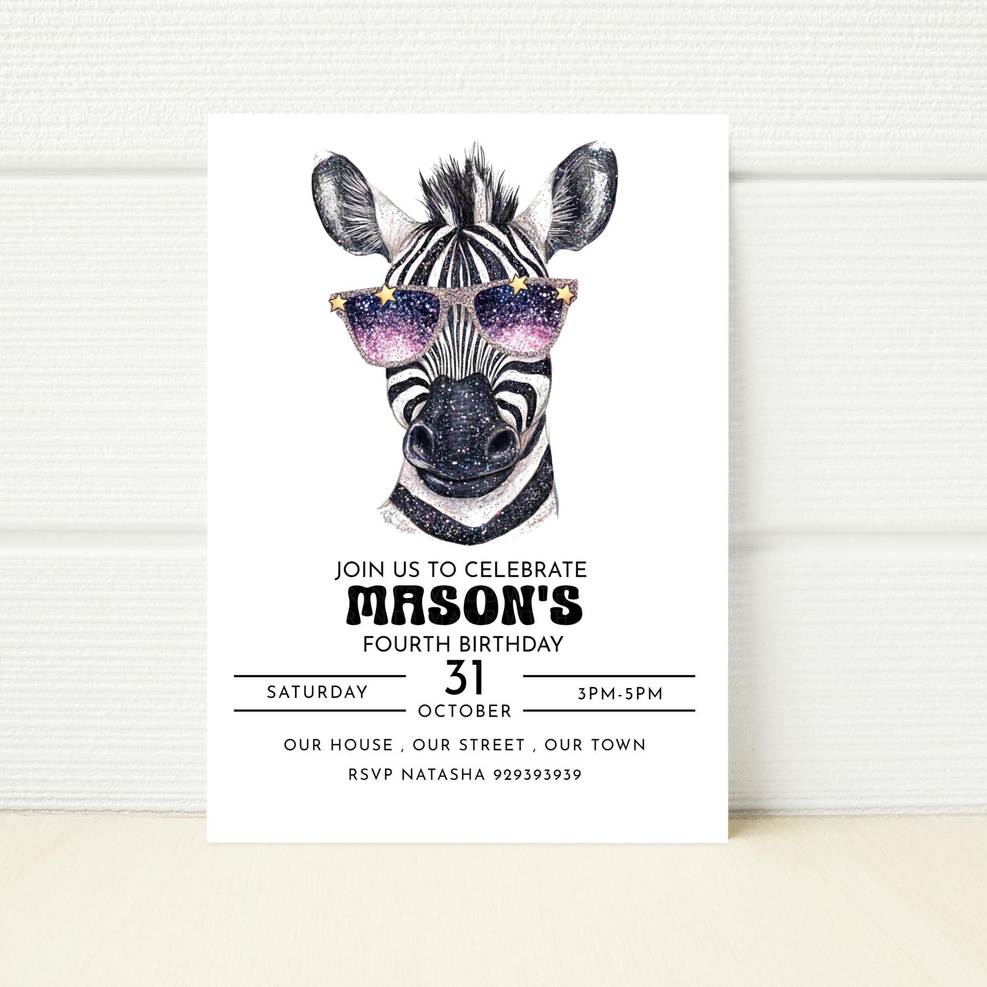 Zebra Birthday Party Invitation, Safari Wild Theme (digital Download ...