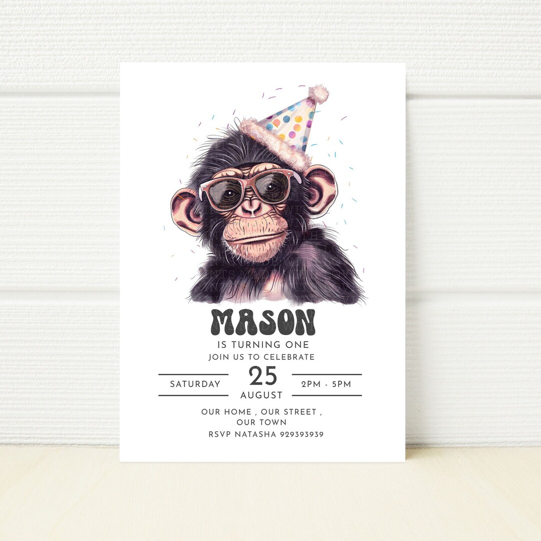 Monkey Birthday Party Invitation, Safari Jungle Theme (digital ...