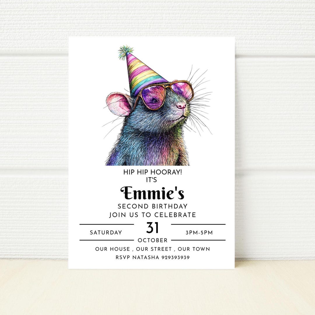 Rainbow Rat Birthday Party Invitation, Editable Invite (digital) - Etsy