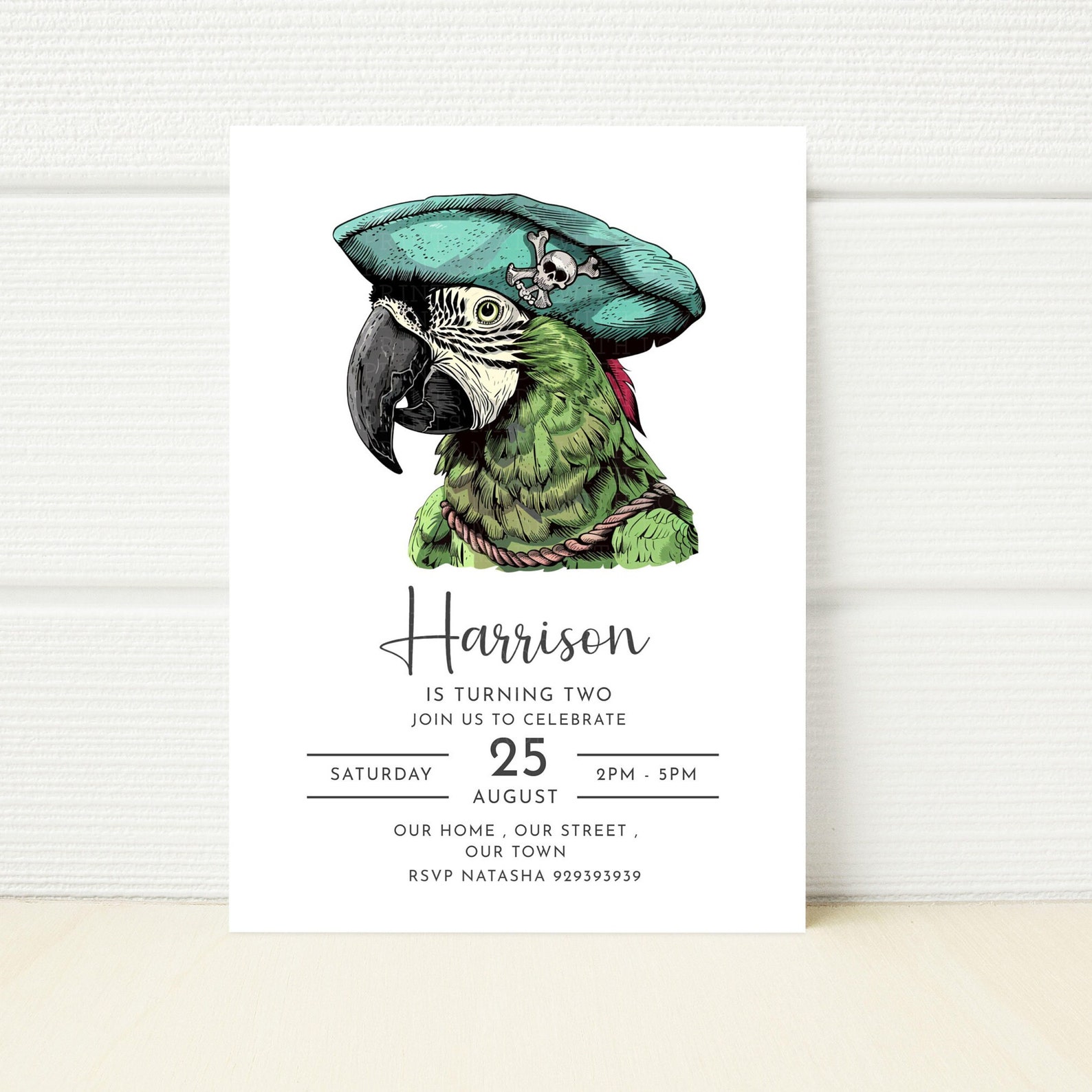 Pirate Parrot Birthday Invitation, Wild Party, Editable Template ...