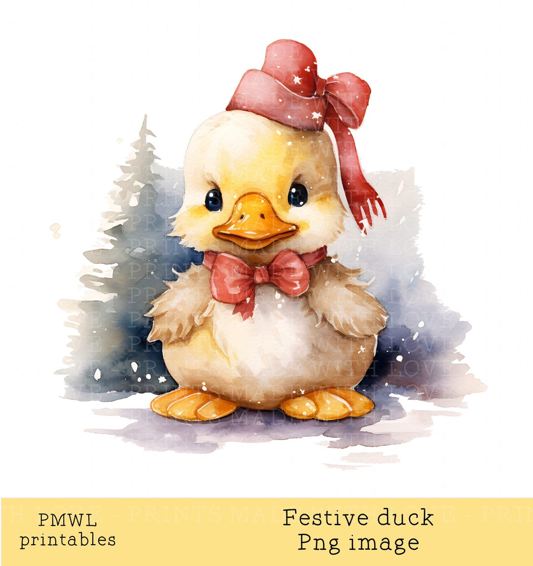 Christmas Duck Clipart Cute Festive Duckling in Snow Sublimation Card ...