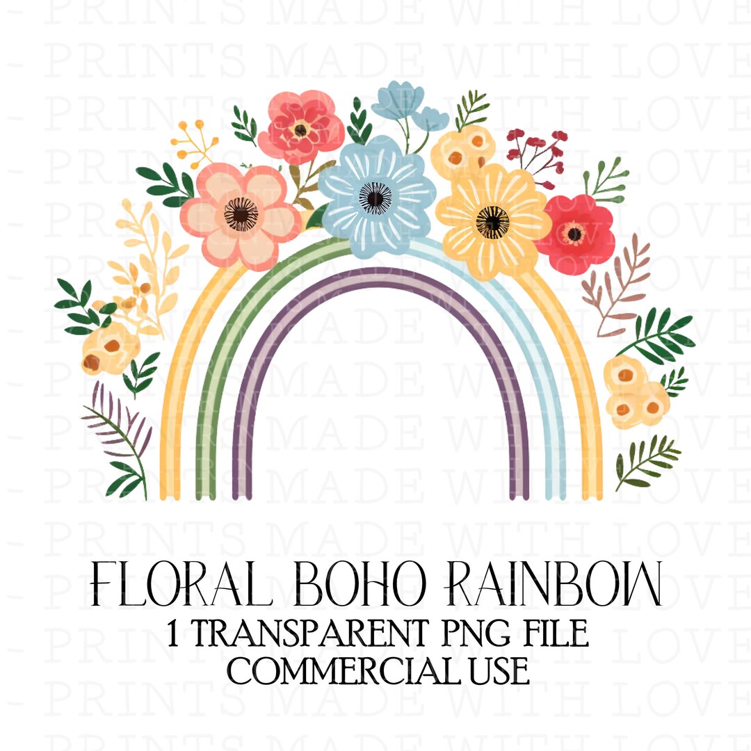 Boho Rainbow Floral Clipart Digital PNG File Download Boho Nursery ...