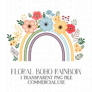 Boho Rainbow Floral Clipart Digital PNG File Download Boho Nursery ...