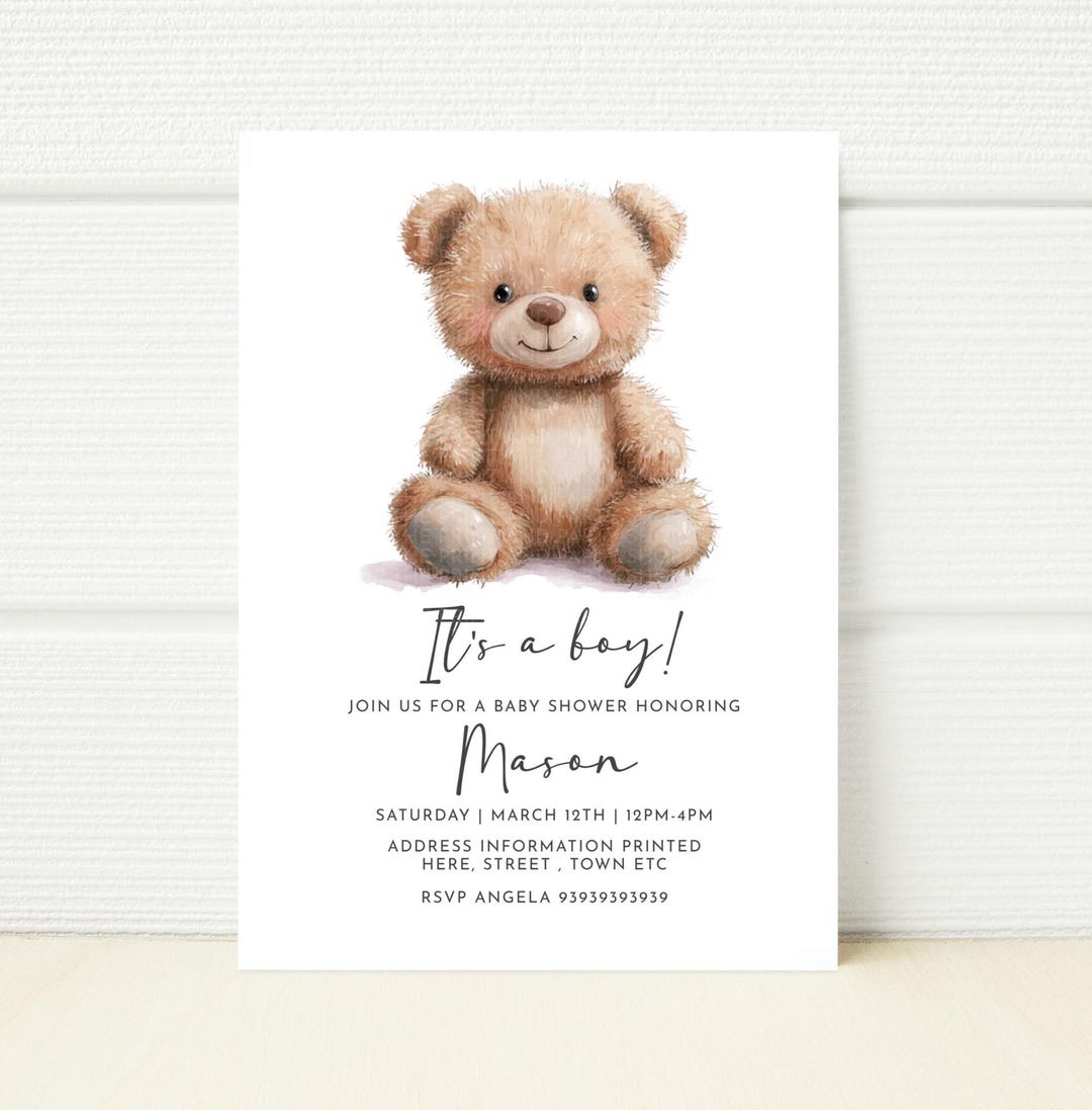 Teddy Baby Shower Editable Invitation Digital Template Invite Digital ...