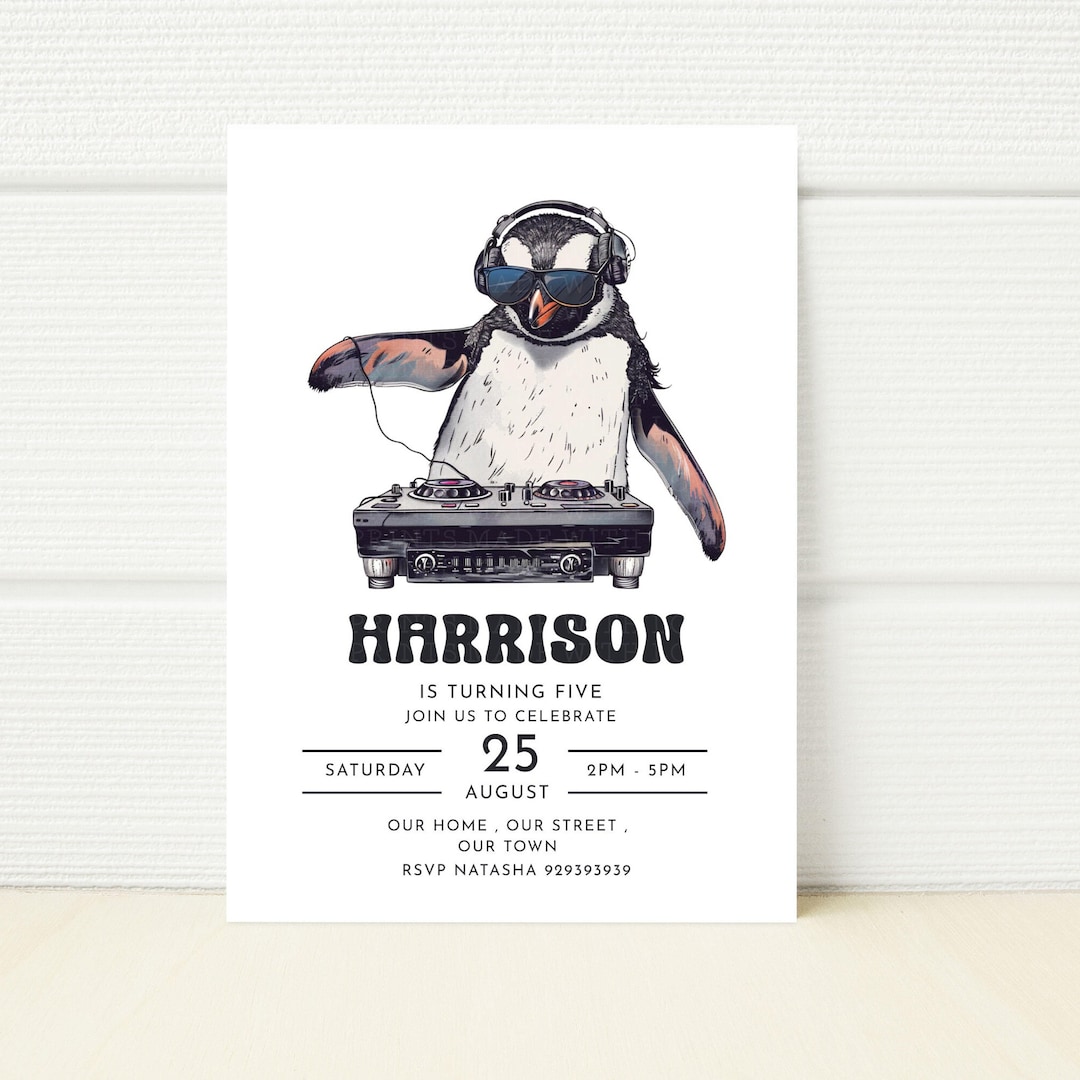 DJ Penguin Birthday Party Editable Invitation Template Girls Boys ...