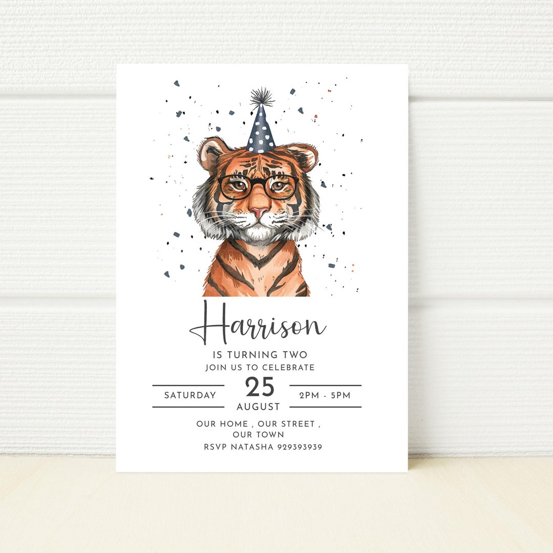 Editable Tiger Birthday Party Invitation Printable Digital Phone Mobile ...