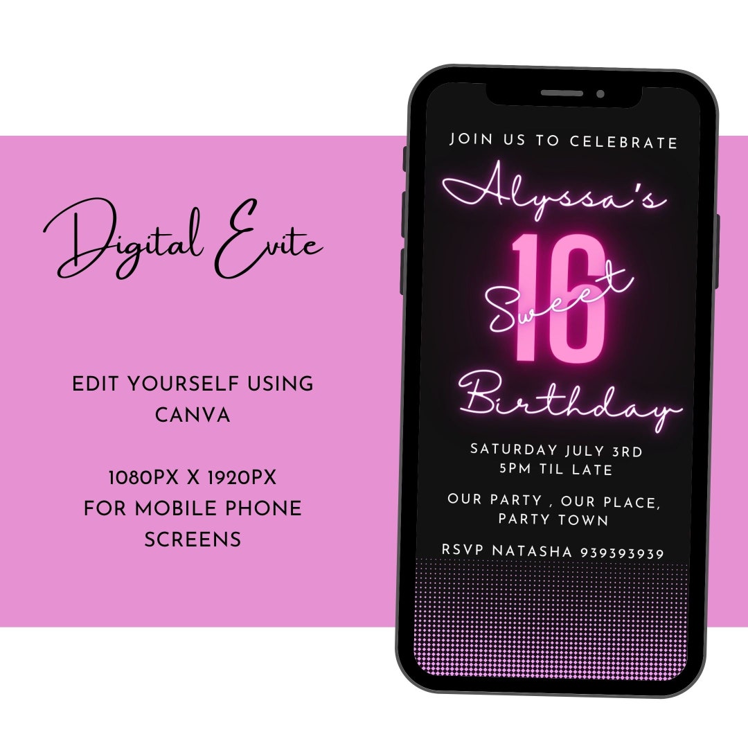 Editable Sweet 16th Birthday Invitation Mobile Phone Invite E ...